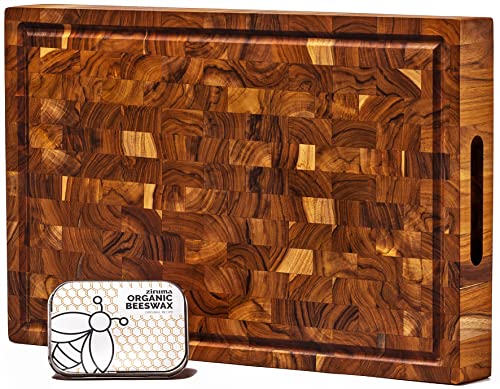 Ziruma Extra Large Round End Grain Teak Wood Cutting Board Bundle with Medium End Grain Teak Wood Cutting Board, 18 x 3 inches and 17 x 11 x 2 inches, Count of 2