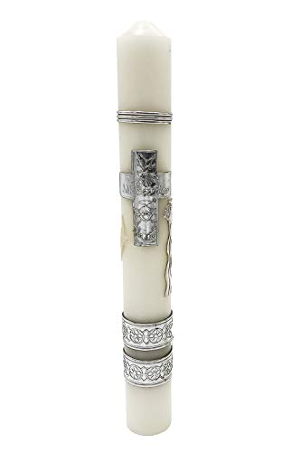 Baptism Candle Set for Boys Girls - Baptism Set Catholic with Candle - Velas para Bautizo de Niño Set Niña (Silver)