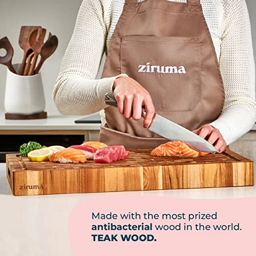 Ziruma Extra Large Round End Grain Teak Wood Cutting Board Bundle with Medium End Grain Teak Wood Cutting Board, 18 x 3 inches and 17 x 11 x 2 inches, Count of 2