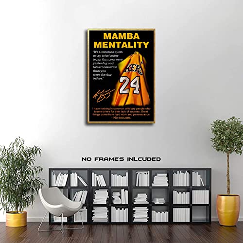 KOB Black Mamba Inspirational Quotes Poster, Black Mamba Mentality Wall Art Decor, KB Jersey Canvas Art Poster for Man Cave Boys Room Office Decor, A Gift for Dear Kb Basketball Fans,16"x24"-Unframed