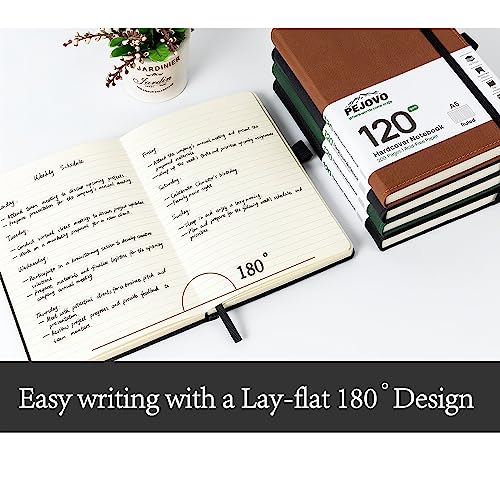Pejovo A5 Lined Leather Journal Notebook With Pen, (Autumn Brown), 200 Pages, Medium 5.9×8.4 inches - 120 gsm Thick Paper, Sturdy Hardcover Journal for Men Women Writing, Daily Diary and Note Taking