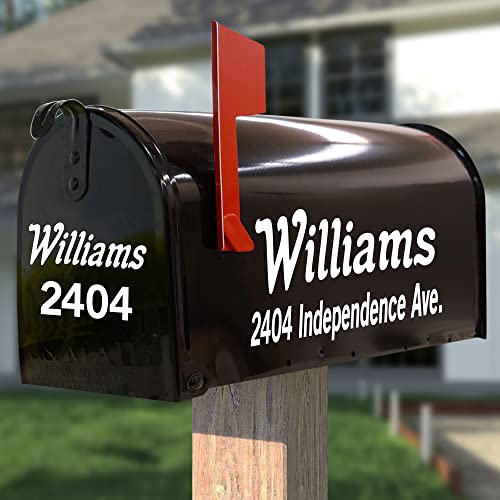 Set of 3 - Front & Sides - Custom Mailbox Vinyl Decal Sticker Personalized Mailbox Numbers, Surname & Address - Many Colors & Sizes - Postbox Decal for Home Custom Lettering (Matte White)