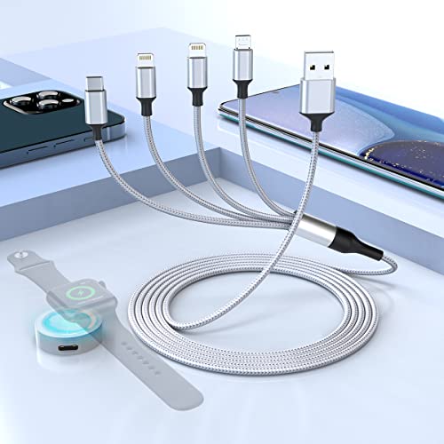 MTAKYI 5 in 1 Watch Charger Cable for iWatch 1.8M/6Ft Multi USB Universal Smart Watch Charging Cable Magnetic with Lightning+Micro USB+Type C for Aple Watch Series1-7/iPhone 13-6/Airpods/Android
