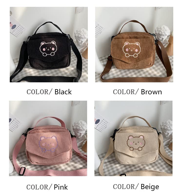Kawaii Purse Kawaii Corduroy Purse Kawaii Wallet Kawaii Stuff Cute Shoulder Bag Purse Bear Print Beige