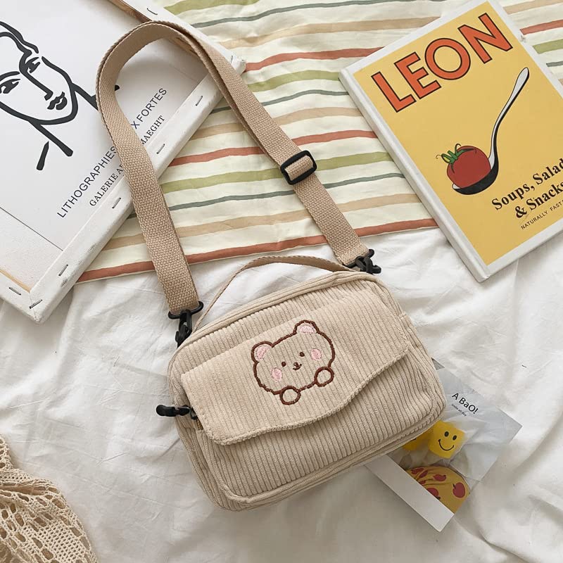 Kawaii Purse Kawaii Corduroy Purse Kawaii Wallet Kawaii Stuff Cute Shoulder Bag Purse Bear Print Beige