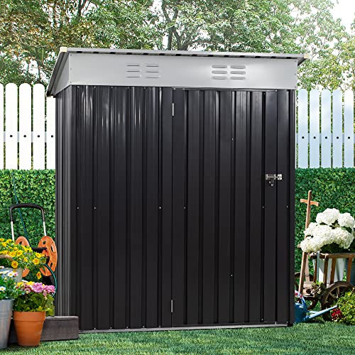 Shintenchi 5x3 FT Outdoor Storage Shed,Waterproof Metal Garden Sheds with Lockable Single Door,Weather Resistant Steel Tool Storage House Shed for Yard,Garden,Patio,Lawn,Dark Grey
