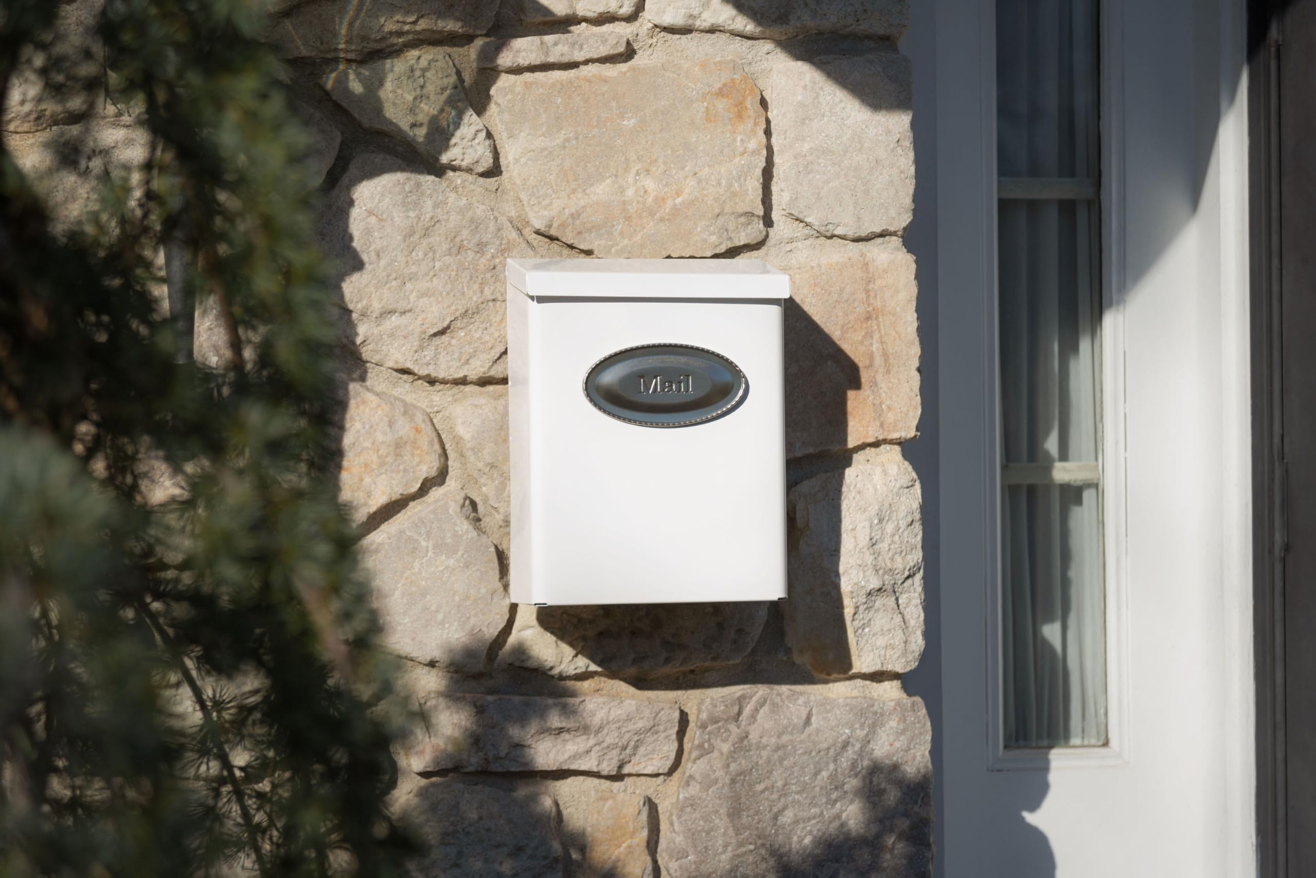 Architectural Mailboxes Designer Galvanized Steel, Locking Wall Mount Mailbox, White with Satin Nickel