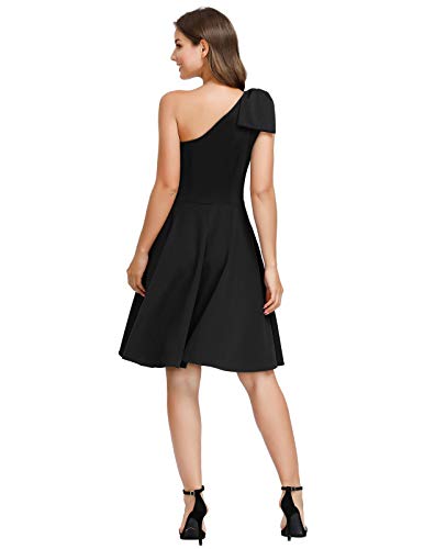Black Fit and Flare Dress for Women with Pockets Vintage Cocktail One Shoulder Formal Dress Black M
