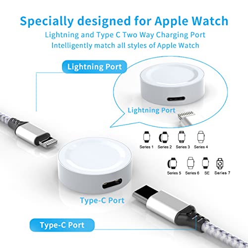 MTAKYI 5 in 1 Watch Charger Cable for iWatch 1.8M/6Ft Multi USB Universal Smart Watch Charging Cable Magnetic with Lightning+Micro USB+Type C for Aple Watch Series1-7/iPhone 13-6/Airpods/Android