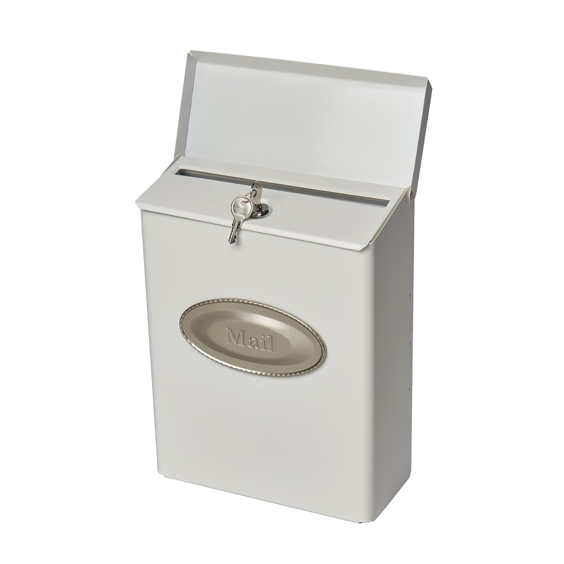 Architectural Mailboxes Designer Galvanized Steel, Locking Wall Mount Mailbox, White with Satin Nickel
