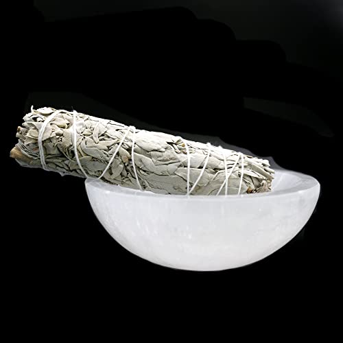 Selenite Crystal Bowls for Smudging, Healing, Recharging Crystals | Pure Selenite Smudge Bowl & Crystal Charging Station Ethically Sourced in Morocco (6 Inch (Pack of 1))