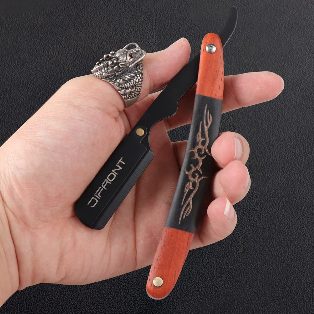 JIFRONT Professional Straight Edge Razor with 100 Single Straight Razor Blades-Barber Straight Razor-Close Shaving Men's Manual Shaver-Disposable Straight Razor Blades-Straight Razor Kit (BLACK)