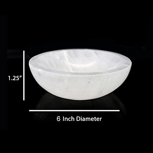Selenite Crystal Bowls for Smudging, Healing, Recharging Crystals | Pure Selenite Smudge Bowl & Crystal Charging Station Ethically Sourced in Morocco (6 Inch (Pack of 1))