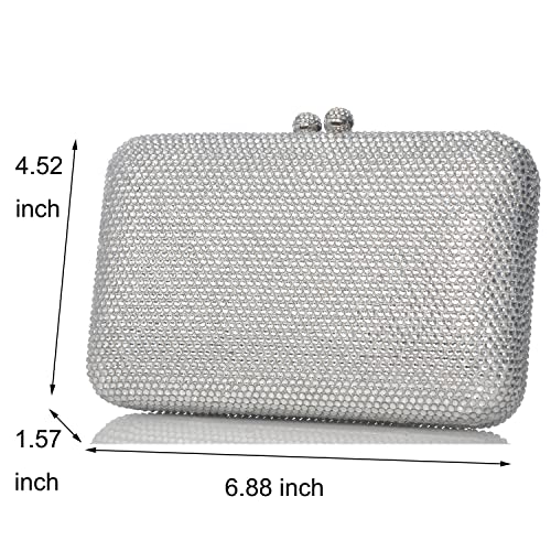 Sparkling Rhinestone Evening Bag Full Crystal Clutch Bag for Women Chic Formal Party Wedding Bridal Promp (Silver)