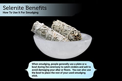 Selenite Crystal Bowls for Smudging, Healing, Recharging Crystals | Pure Selenite Smudge Bowl & Crystal Charging Station Ethically Sourced in Morocco (6 Inch (Pack of 1))
