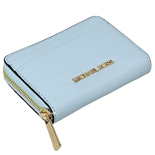 Michael Kors Jet Set Travel Medium Zip Around Card Case Wallet Saffiano Leather (Vista Blue)