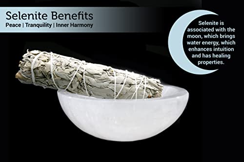 Selenite Crystal Bowls for Smudging, Healing, Recharging Crystals | Pure Selenite Smudge Bowl & Crystal Charging Station Ethically Sourced in Morocco (6 Inch (Pack of 1))