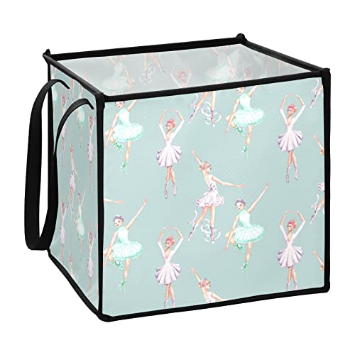 susiyo Watercolor Ballet Dancers Collapsible Storage Cubes with Durable Handles Square Storage Baskets for Organizing Closet Shelf Nursery Toy 10.63x10.63x10.63in