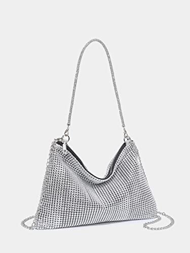 GORGLITTER Women's Evening Bag Rhinestone Purse Sparkly Clutch Purse Chain Handbag Sparkly Square Bag Silver One Size