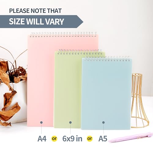SUNEE Sizes & Paper Styles Will Vary - 4 Pack Top Bound Spiral Notebook - Waterproof PP Cover, 80 Double-Sided Sheets