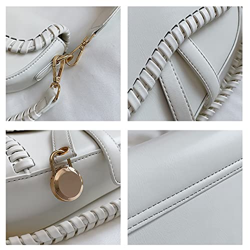 Women Saddle Shoulder Bag Leather Shoulder Bag Knit Underarm Crossbody Bag Vintage Satchel Handbags