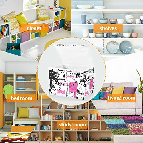 CaTaKu Cute Cat Funny Storage Bins with Lids and Handles, Fabric Large Storage Container Cube Basket with Lid Decorative Storage Boxes for Organizing Clothes