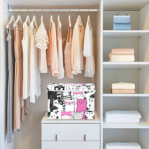 CaTaKu Cute Cat Funny Storage Bins with Lids and Handles, Fabric Large Storage Container Cube Basket with Lid Decorative Storage Boxes for Organizing Clothes