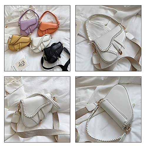 Women Saddle Shoulder Bag Leather Shoulder Bag Knit Underarm Crossbody Bag Vintage Satchel Handbags