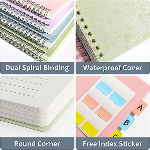 SUNEE Sizes & Paper Styles Will Vary - 4 Pack Top Bound Spiral Notebook - Waterproof PP Cover, 80 Double-Sided Sheets