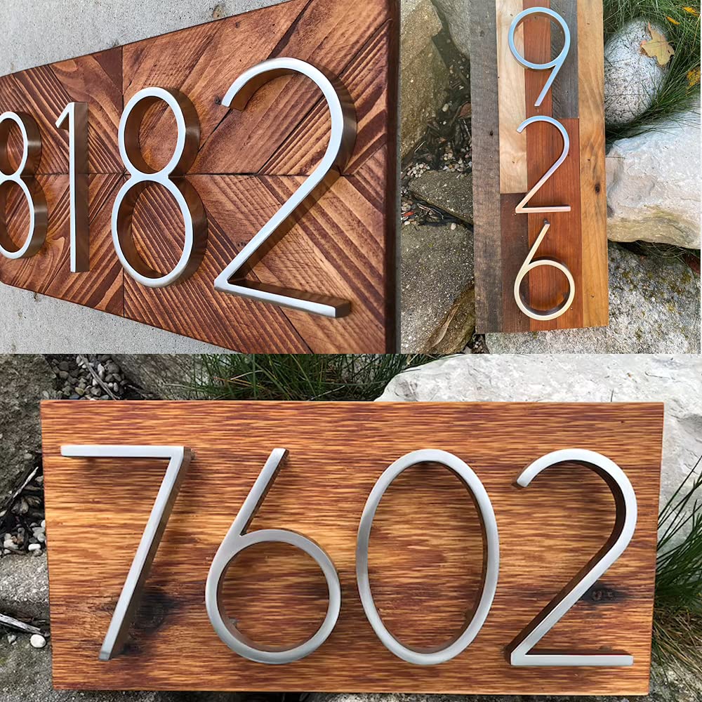 5" Zinc Alloy Floating House Number, Metal Modern House Numbers, Garden Door Mailbox Number Sign with Nail Kit, Coated Glossy Silver, Durable Visibility Signage,2