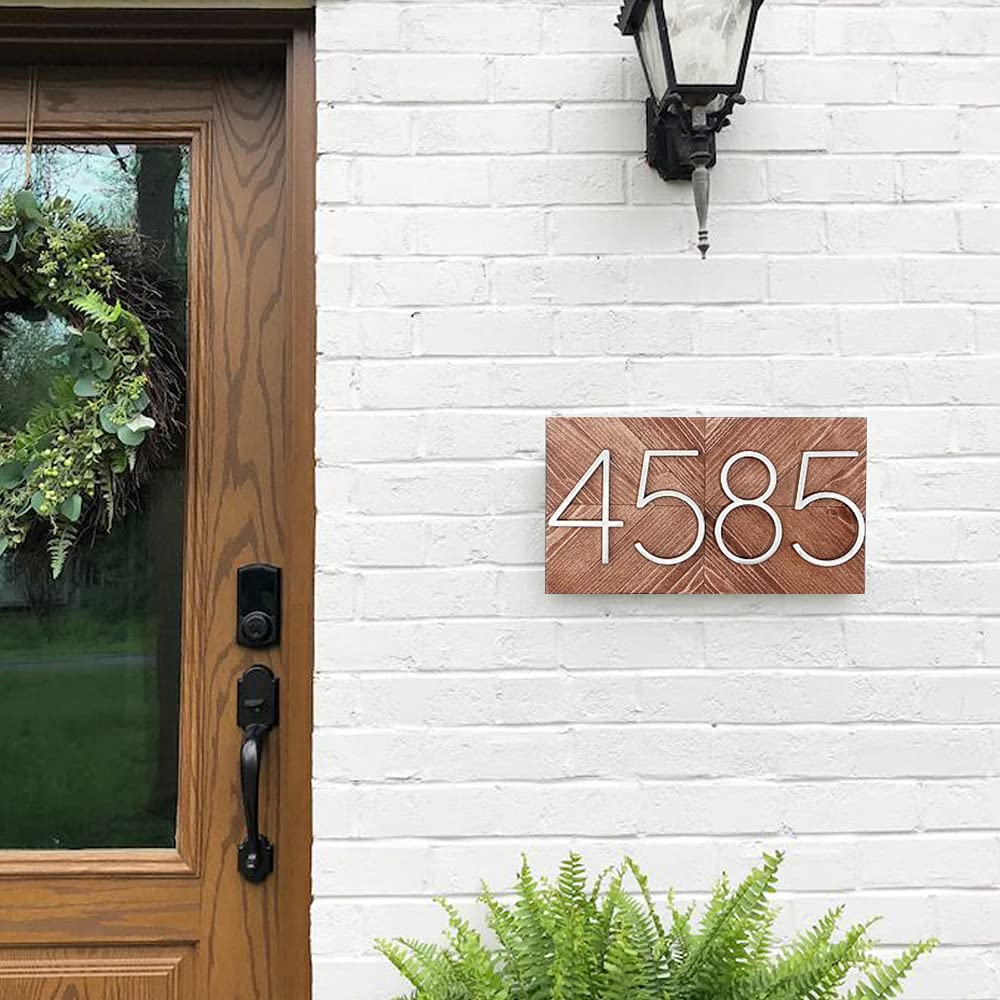 5" Zinc Alloy Floating House Number, Metal Modern House Numbers, Garden Door Mailbox Number Sign with Nail Kit, Coated Glossy Silver, Durable Visibility Signage,2