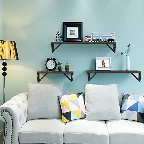 VECELO Floating Shelves, 3 Sets of Wall Mounted Shelf for Bathroom Decor, Bedroom, Living Room and Plants - Classic Brown