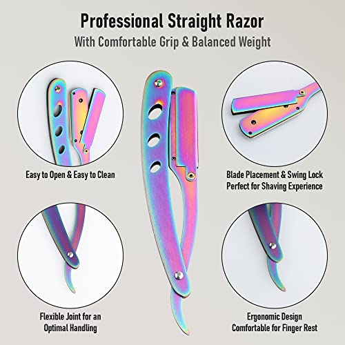 Professional Straight Edge Barber Razor for Men with 100 Single Blades Premium Stainless Steel Shaving Razor for Home & Salon Grooming Using