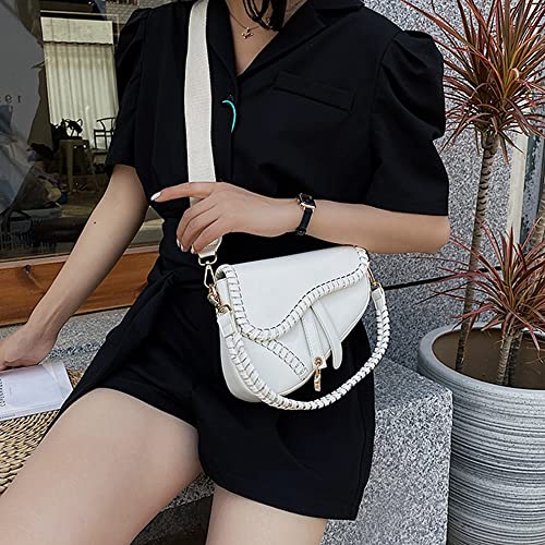 Women Saddle Shoulder Bag Leather Shoulder Bag Knit Underarm Crossbody Bag Vintage Satchel Handbags