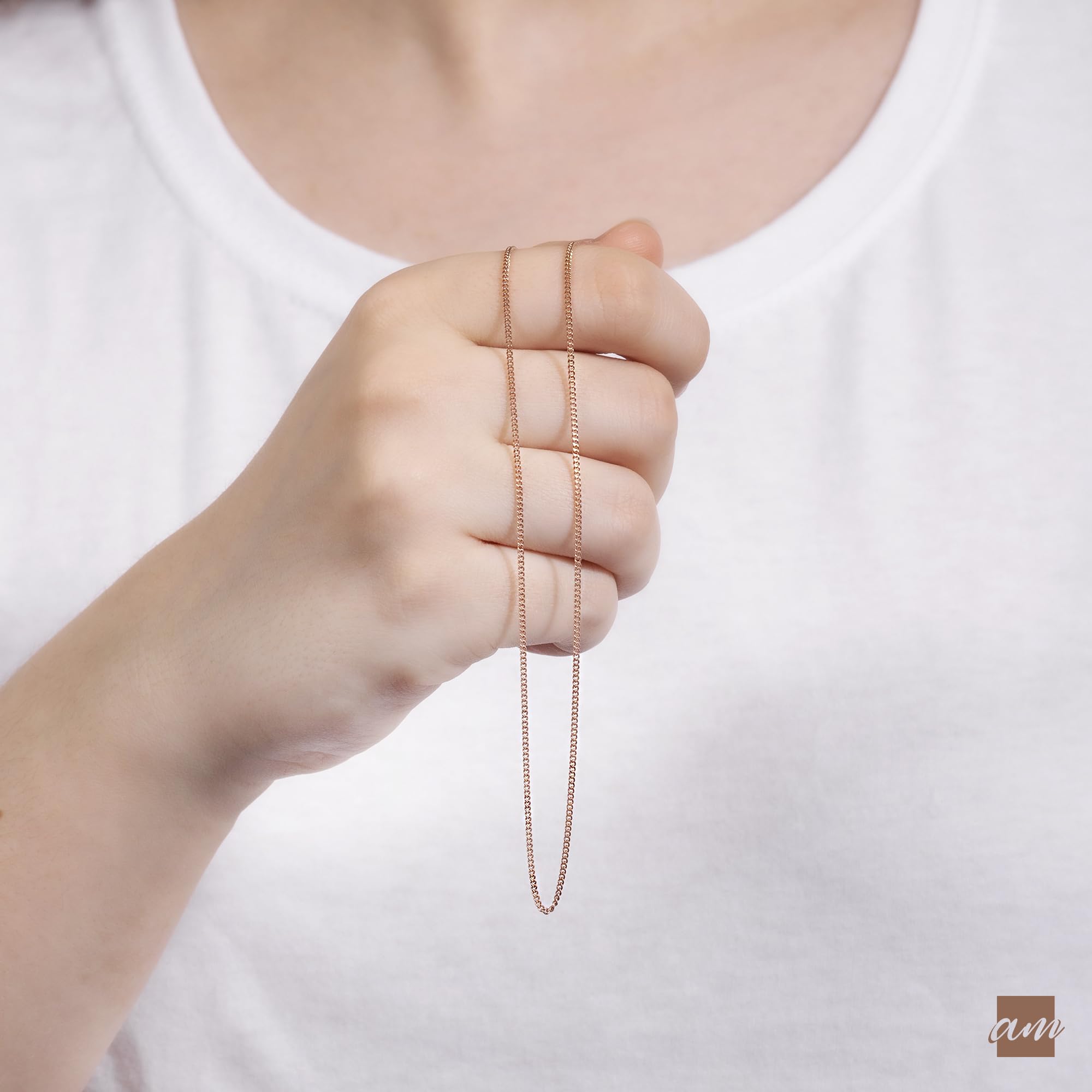 Amberta 14K Rose Gold Plated on 925 Sterling Silver 1.3 mm Curb Chain Necklace Length 28" inch / 70 cm (28)