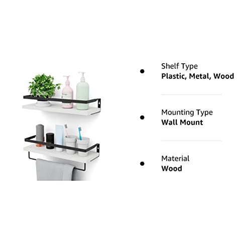 RichFire Floating Shelves Set of 2, Wall Shelves for Bathroom, Kitchen, Bedroom& Living Room, White Shelves for Wall Decor, Bathroom Shelves, Wall Shelves with Towel Bar