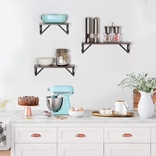 VECELO Floating Shelves, 3 Sets of Wall Mounted Shelf for Bathroom Decor, Bedroom, Living Room and Plants - Classic Brown
