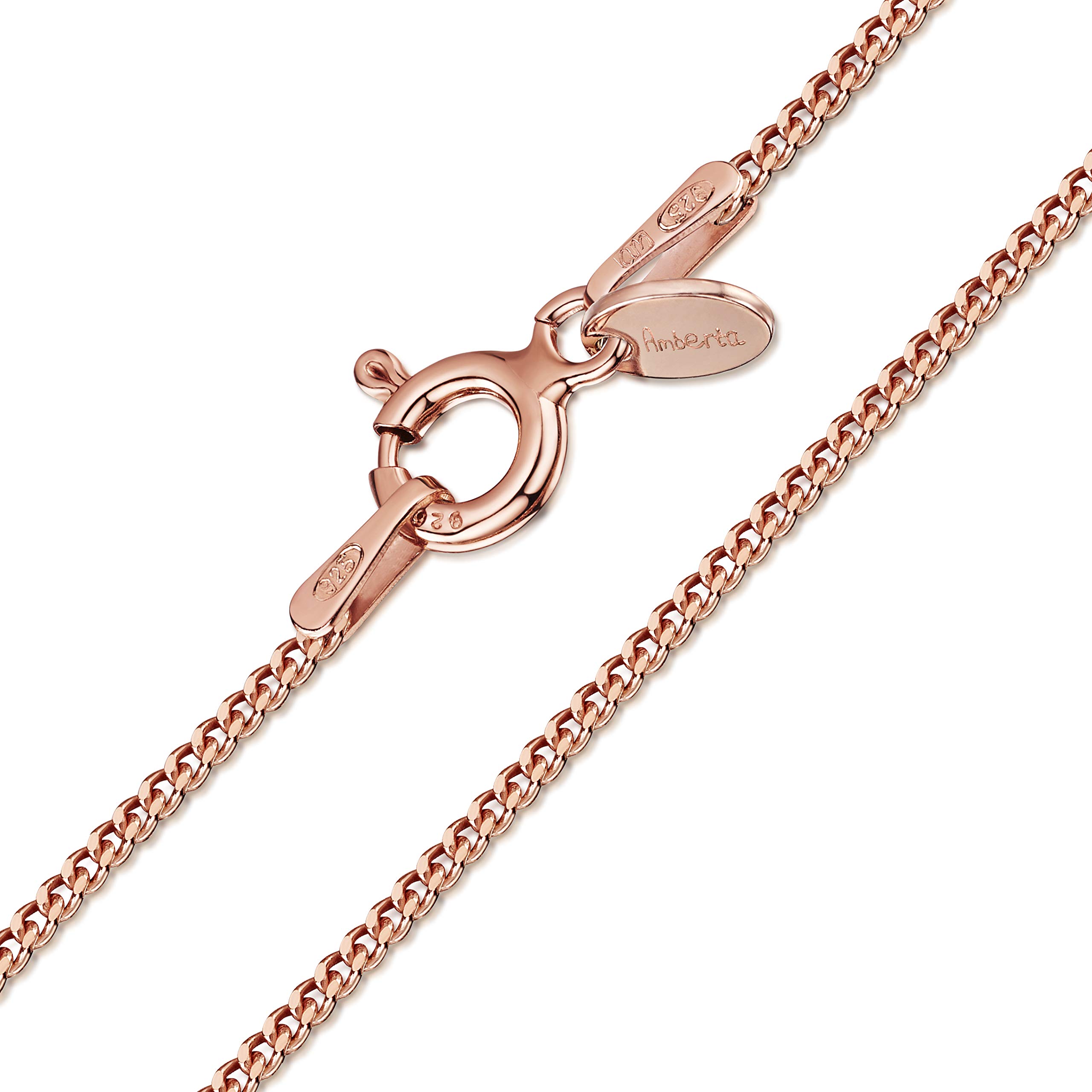 Amberta 14K Rose Gold Plated on 925 Sterling Silver 1.3 mm Curb Chain Necklace Length 28" inch / 70 cm (28)