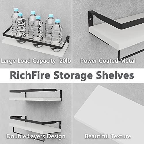RichFire Floating Shelves Set of 2, Wall Shelves for Bathroom, Kitchen, Bedroom& Living Room, White Shelves for Wall Decor, Bathroom Shelves, Wall Shelves with Towel Bar