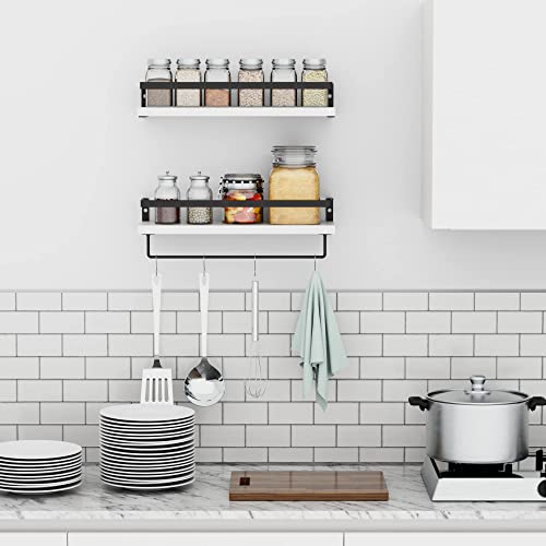 RichFire Floating Shelves Set of 2, Wall Shelves for Bathroom, Kitchen, Bedroom& Living Room, White Shelves for Wall Decor, Bathroom Shelves, Wall Shelves with Towel Bar