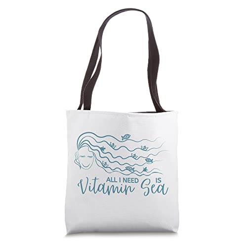 All I need is vitamin Sea girl long hair waves fish Tote Bag