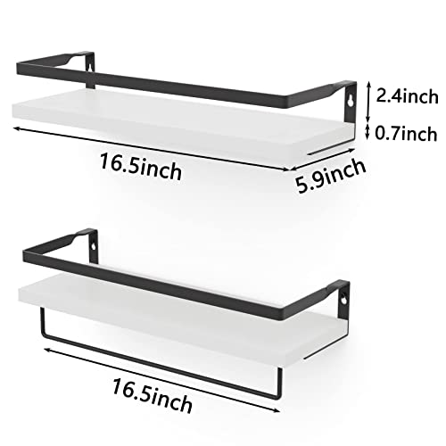 RichFire Floating Shelves Set of 2, Wall Shelves for Bathroom, Kitchen, Bedroom& Living Room, White Shelves for Wall Decor, Bathroom Shelves, Wall Shelves with Towel Bar