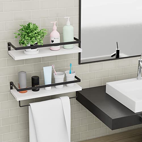 RichFire Floating Shelves Set of 2, Wall Shelves for Bathroom, Kitchen, Bedroom& Living Room, White Shelves for Wall Decor, Bathroom Shelves, Wall Shelves with Towel Bar