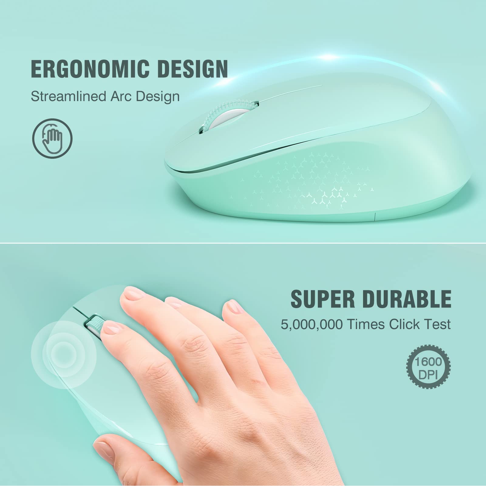 Trueque Wireless Mouse E702 2.4GHz Portable Computer Mouse with USB Receiver, Comfortable Silent Mice for Laptop, Chromebook, PC, Notebook, Desktop, Windows, Mac (Mint Green)