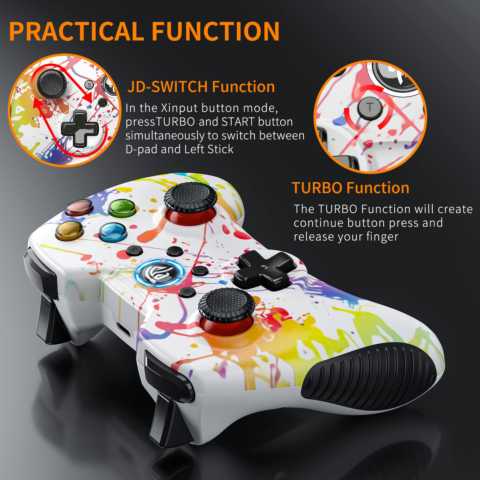 EasySMX Wireless Gaming Controller for Windows 7 8 10 11 12 PC/Laptop/PS3/Android/Switch/Steam Deck, Dual-Vibrate Gamepad Joystick Computer Game Controller with Turbo, 4 Customized Key