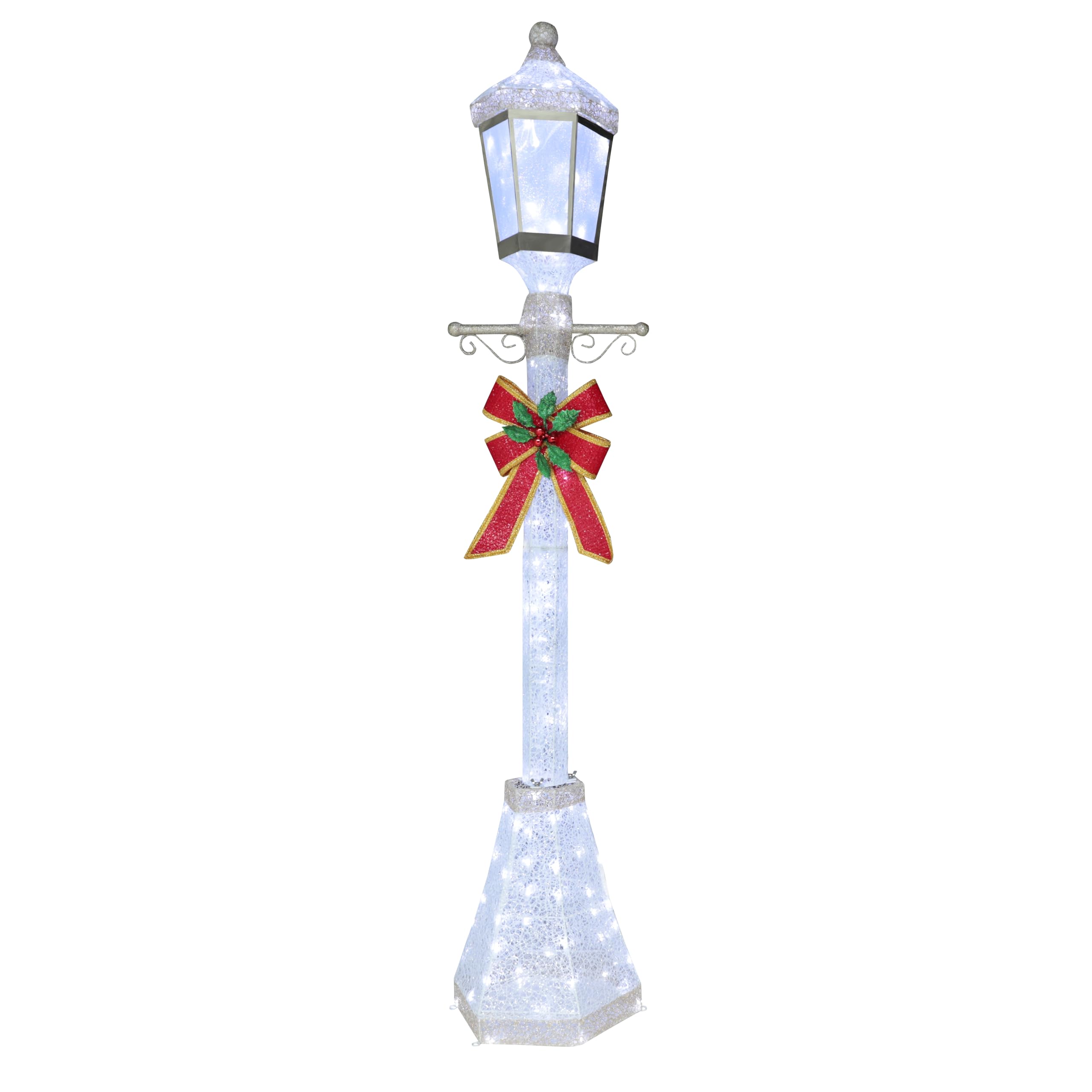 MUPATER 6 ft Tall Pre-Lit Energy-Efficient LED White LAMP-Post, Christmas Holiday Outdoor Lighted Decoration for Yard, Porch, Entry - Ground Stakes Included