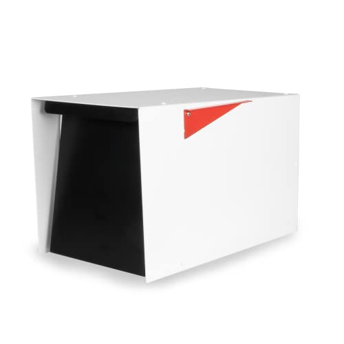 Ilyapa Modern Design Mailbox, Ready to Post Mount - White Powder Coated Steel Heavy Duty Curbside Welded Mailbox, All Weather Durable and Corrosion Resistant, Stainless Steel Hinges and Magnetic Door