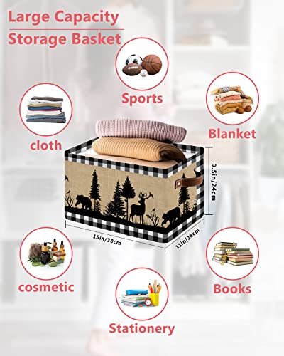 Large Capacity Storage Bins Christmas Animal Moose Elk Xmas Tree Storage Cubes, Collapsible Storage Baskets for Organizing for Bedroom Living Room Shelves Home 15x11x9.5 In