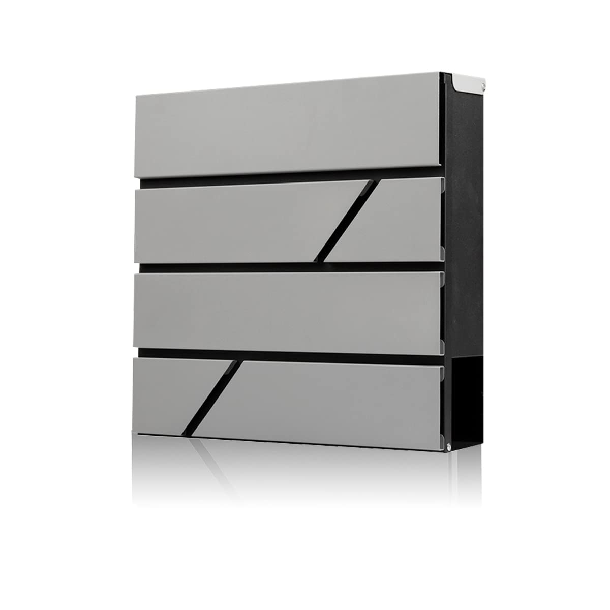 Yoocabinet Mailbox Wall Mount,Large Capacity Locking Mailbox for Outside,Galvanized Steel Cover and Rust-Proof Metal Post Box with Newspaper Holder,14.6"x14.6"x4.3" Silver,MD025S