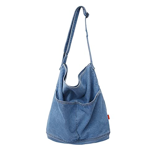 JQWYGB Denim Purses and Handbags for Women - Unique Jean Hobo Tote Bag Aesthetic Casual Canvas Denim Shoulder Crossbody Messenger Bag (Light Blue)